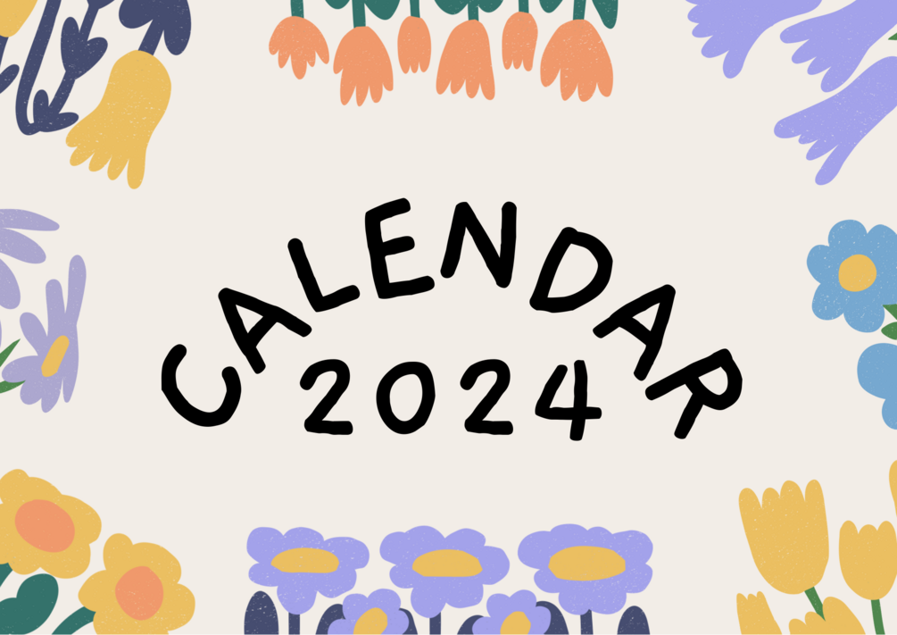 Beige Cute Playful Organic Flower Illustration 2024 Printable Calendar