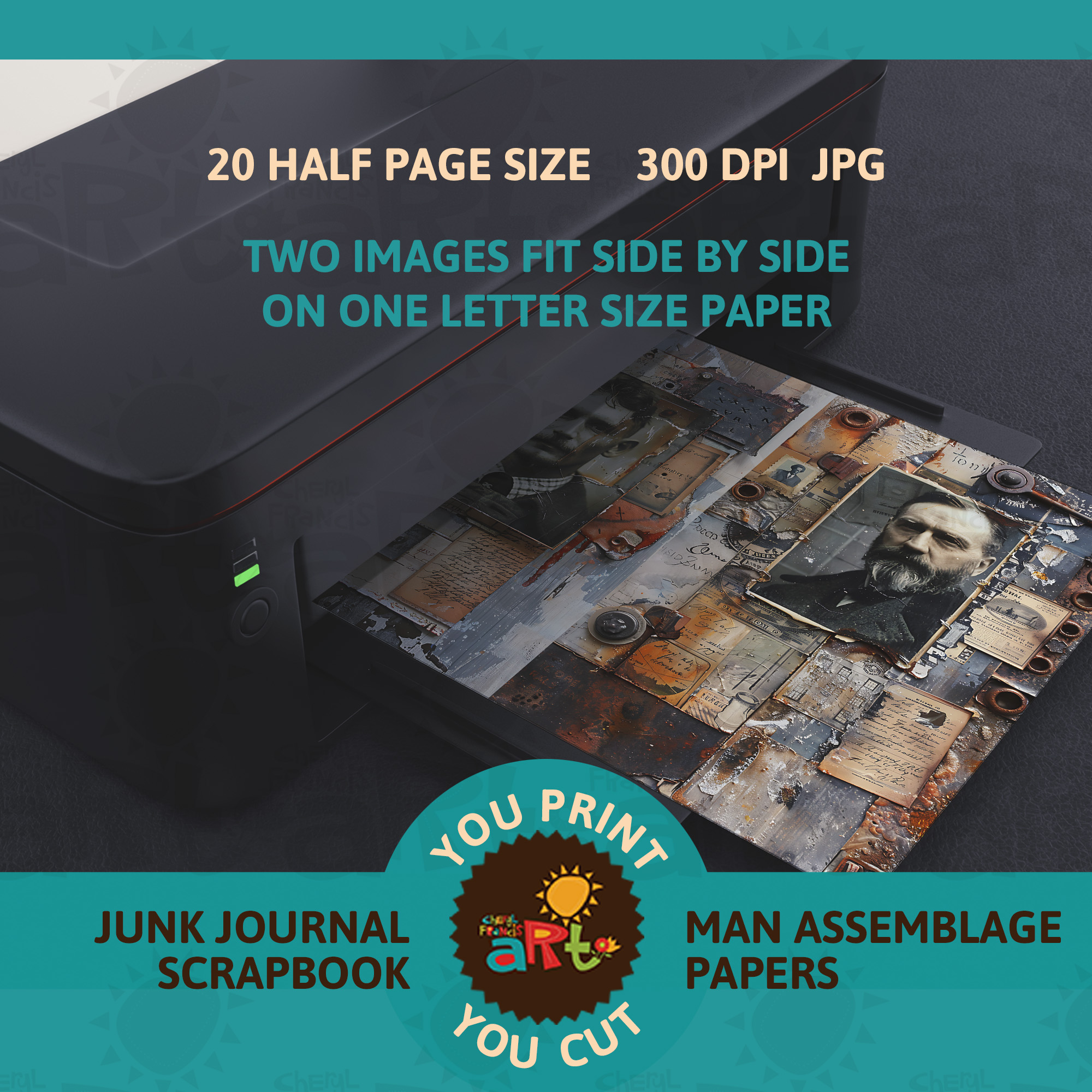 20 pc Assemblage of Manly Man Collage Portrait Printable Junk Journal ...