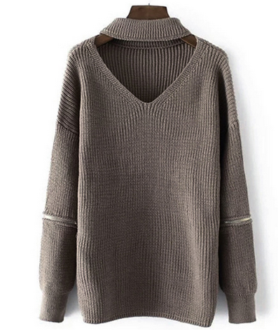 V Neck Cut Out Sweater