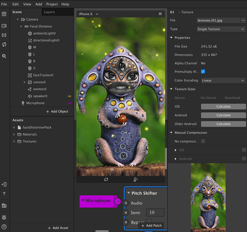 Spark AR Studio. Alien. Overlay eyes and mouth on the photo + voice ...