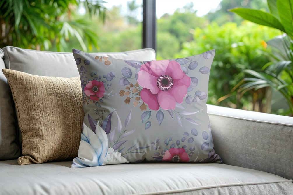 Free Pillow on Sofa Mockup | 100% Customizable