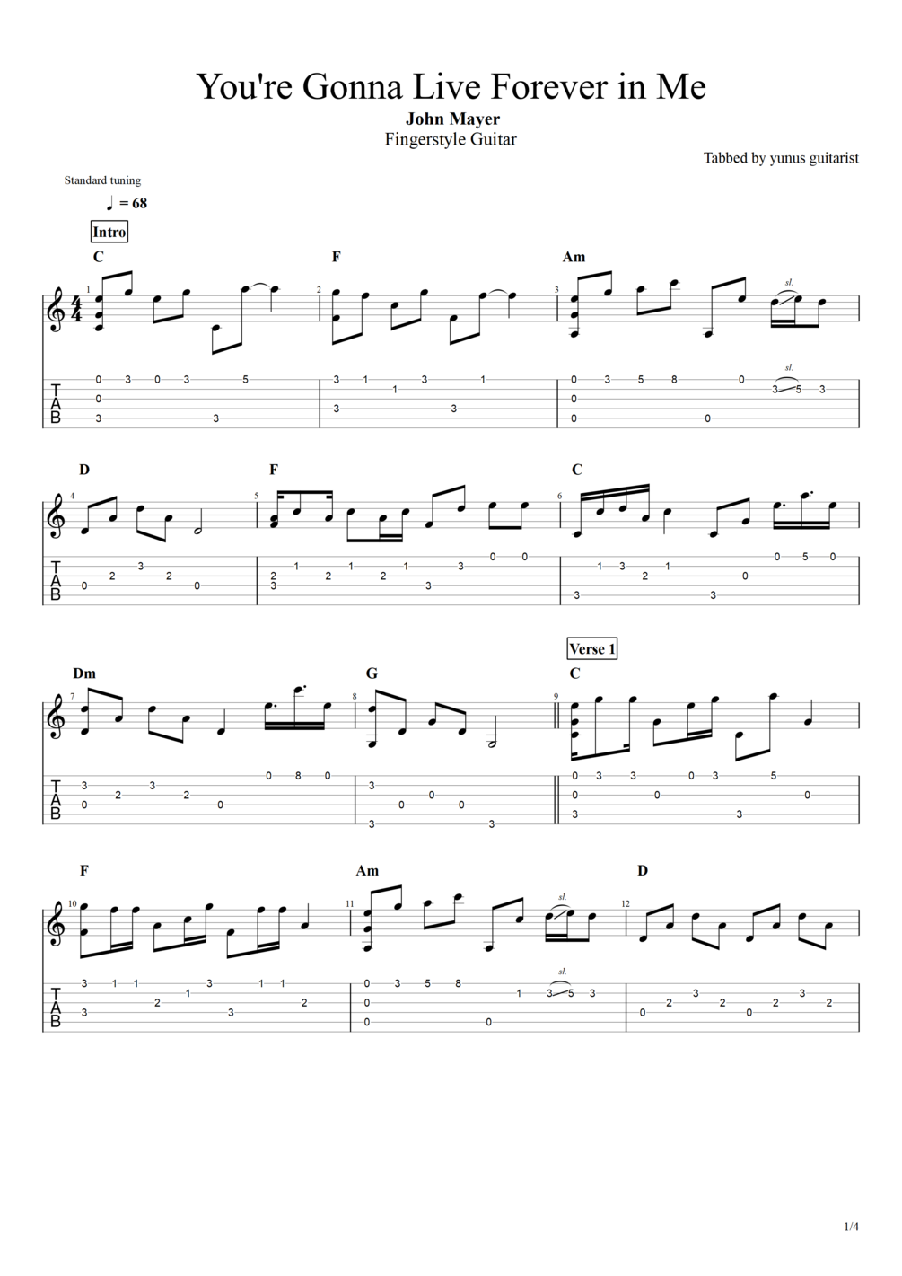 TAB. You're Gonna Live Forever in Me - John Mayer