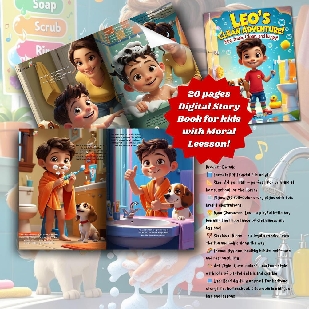 Digital Story Book for Kids Leo's Clean Adventure Stay Fresh, Clean & Happy