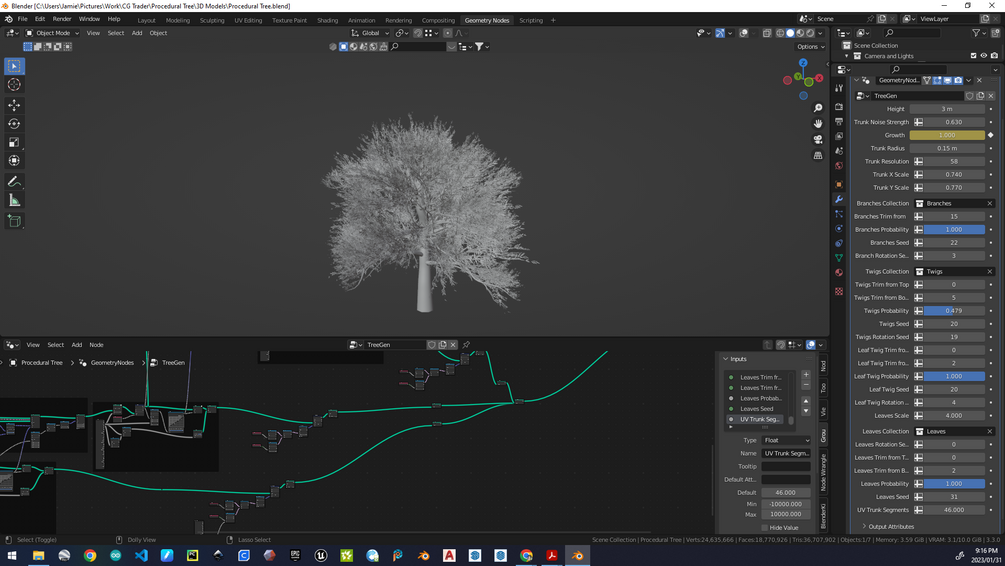 Realistic Tree Blender Geometry Node 3D Model