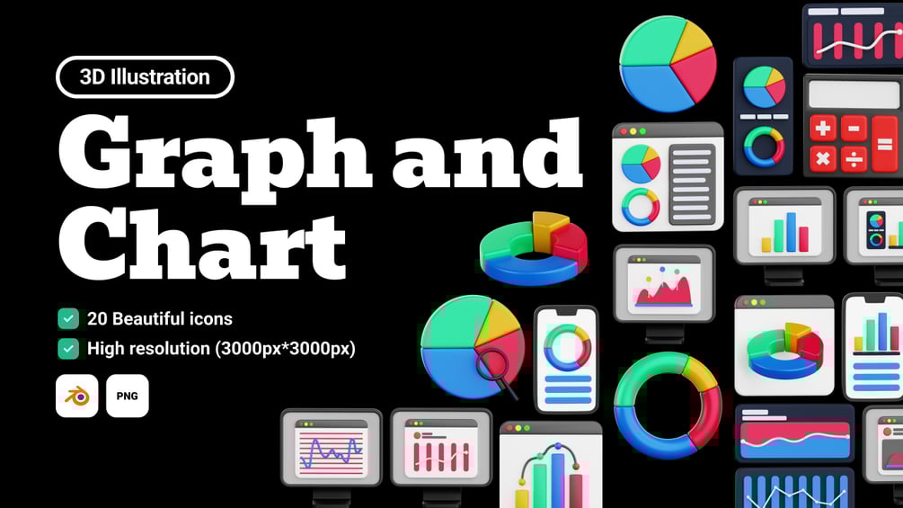Graph and Chart 3D Icon