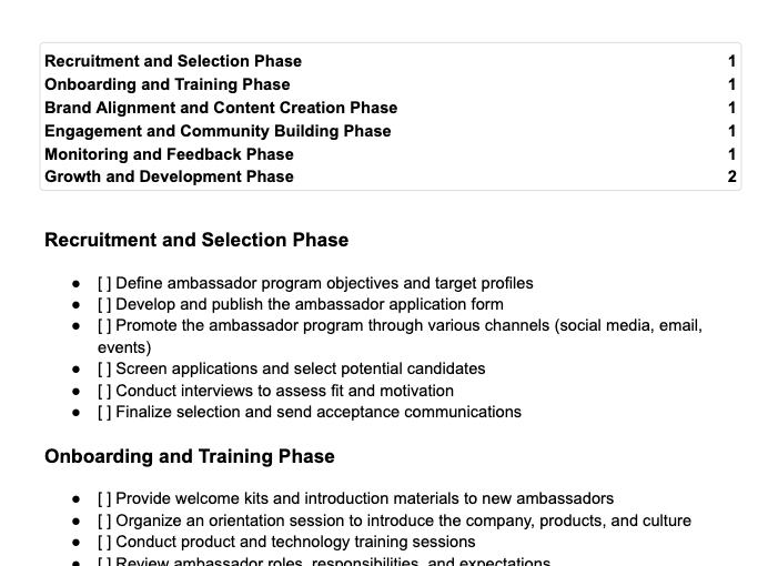 Google Docs - Ambassador Onboarding Process Checklist