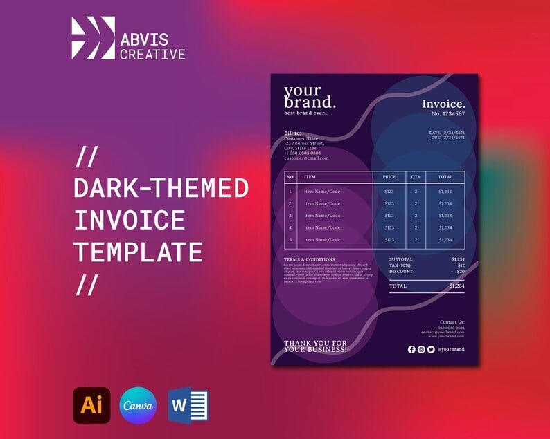 Dark Themed Invoice Template for Business