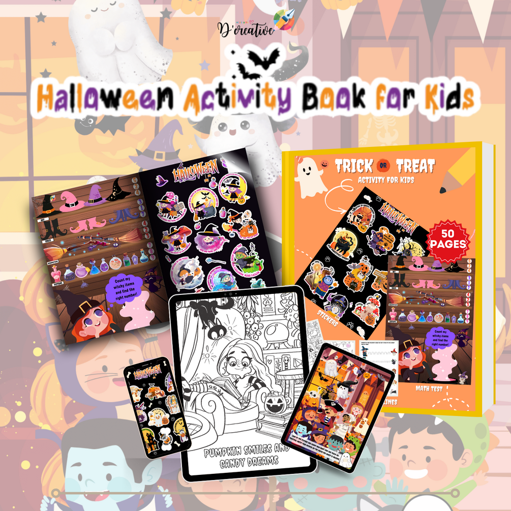 Digital Halloween Activity Book for Kids – 50 Pages