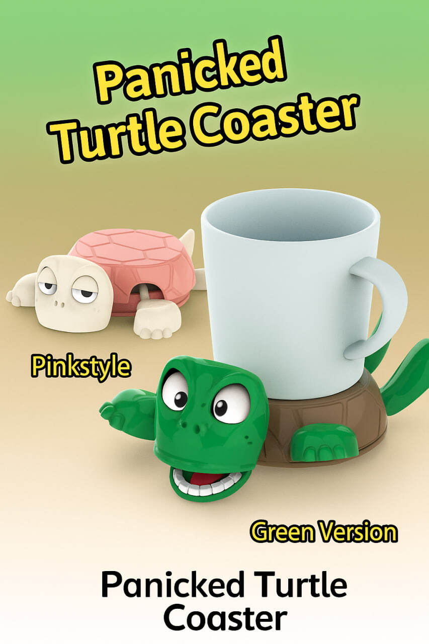 Panicked Turtle Coaster – Funny Plastic Mug Holder for Home & Office