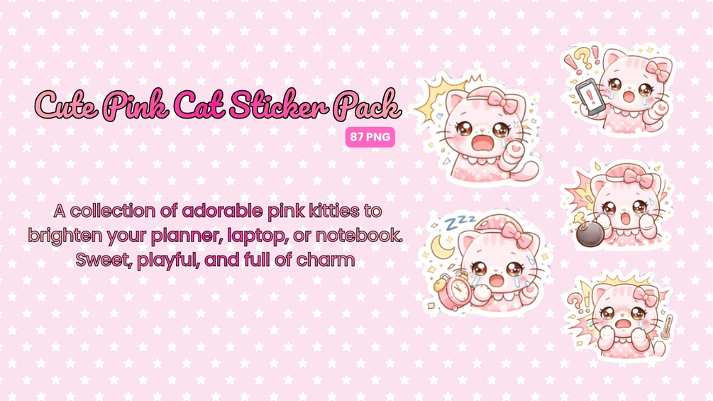 Cute Pink Cat Sticker Pack