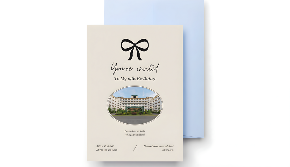 Neutral Color Minimalistic Birthday Invitation with Ribbon