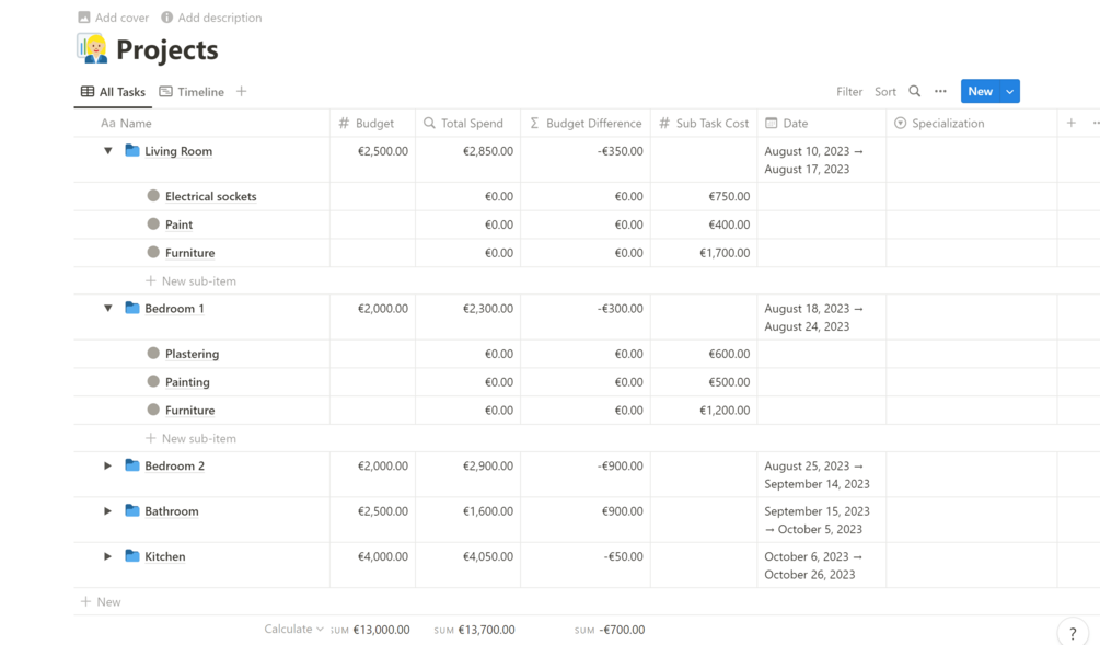 Free Notion Home Renovation & Construction Management Template