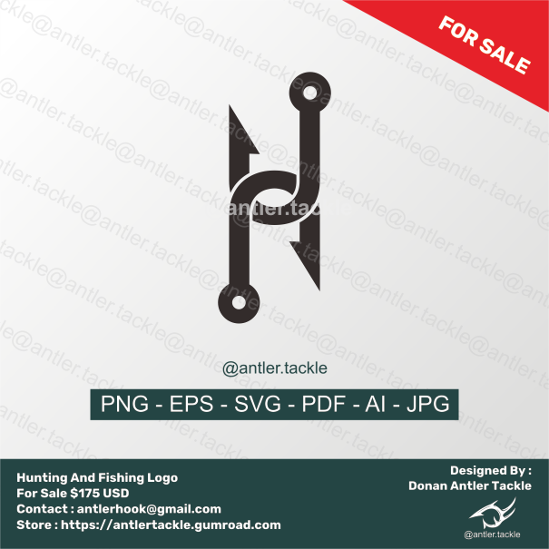 H Letter Hook Fishing Logo Designed By Donan Antler Tackle