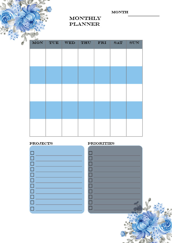 Blue Daily Planner, Blue Weekly Planner, Blue Monthly Planner, Blue ...