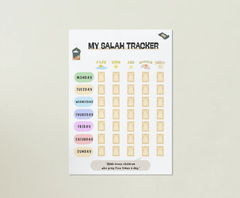 Kids Salah Tracker - Kids Muslim Prayer Tracker – 5 Daily Prayers ...