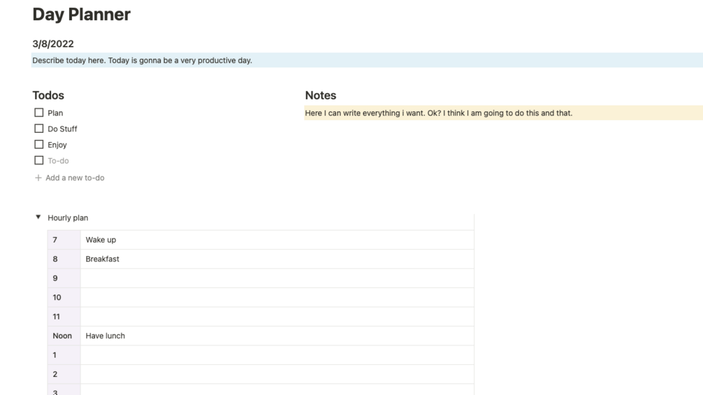 Notion Day Planner Template