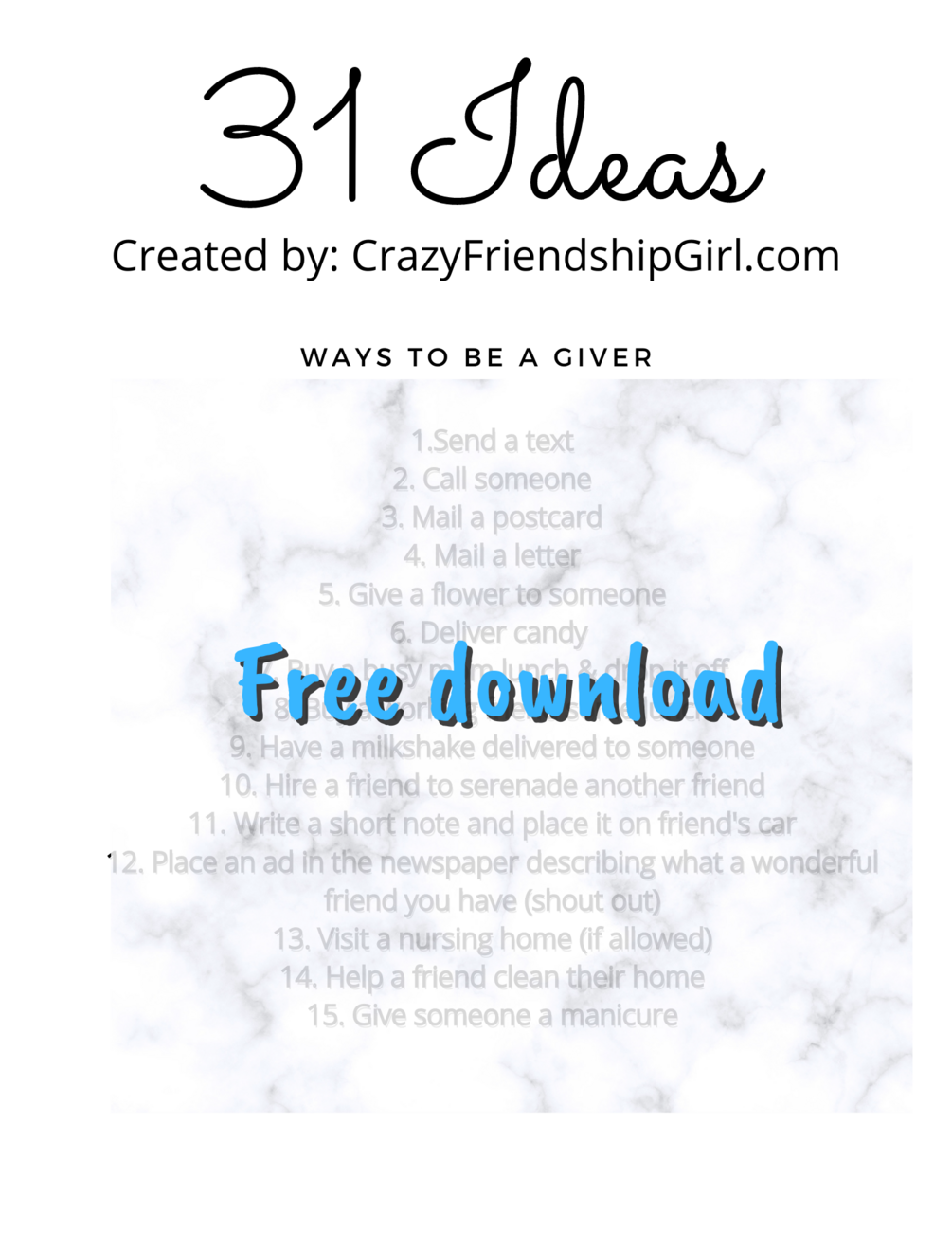 31 Ways To Be A Giver! FREE Printable!