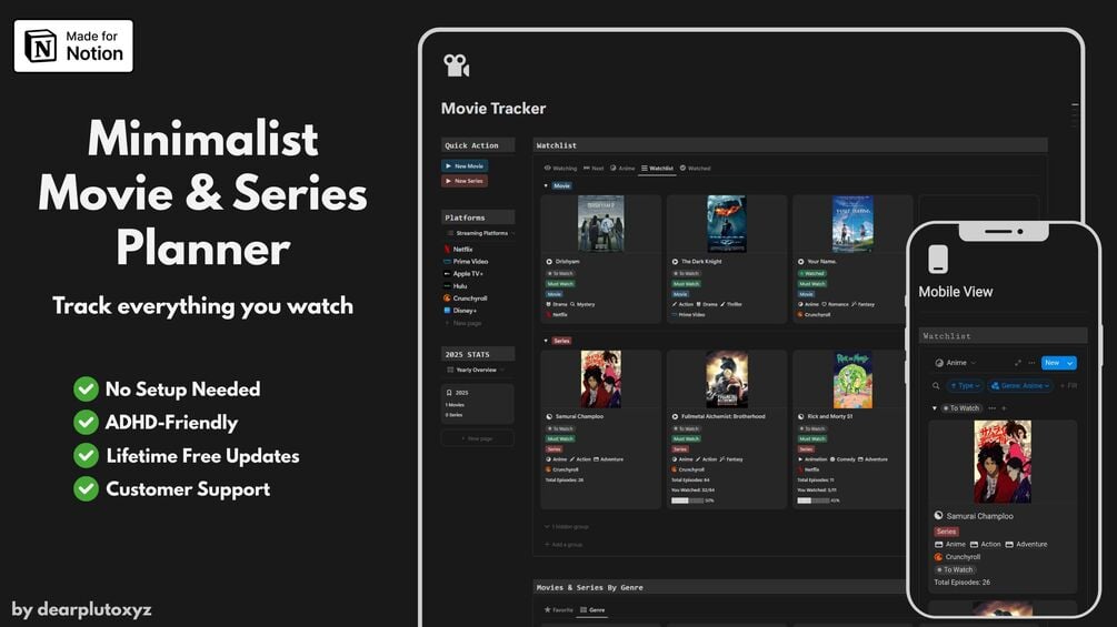 Minimalist Movie & Series Planner