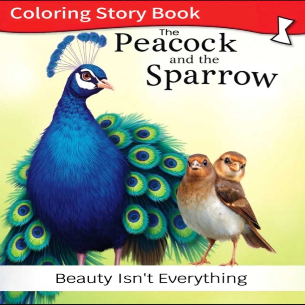 The Peacock and the Sparrow: A Printable Story Coloring Book