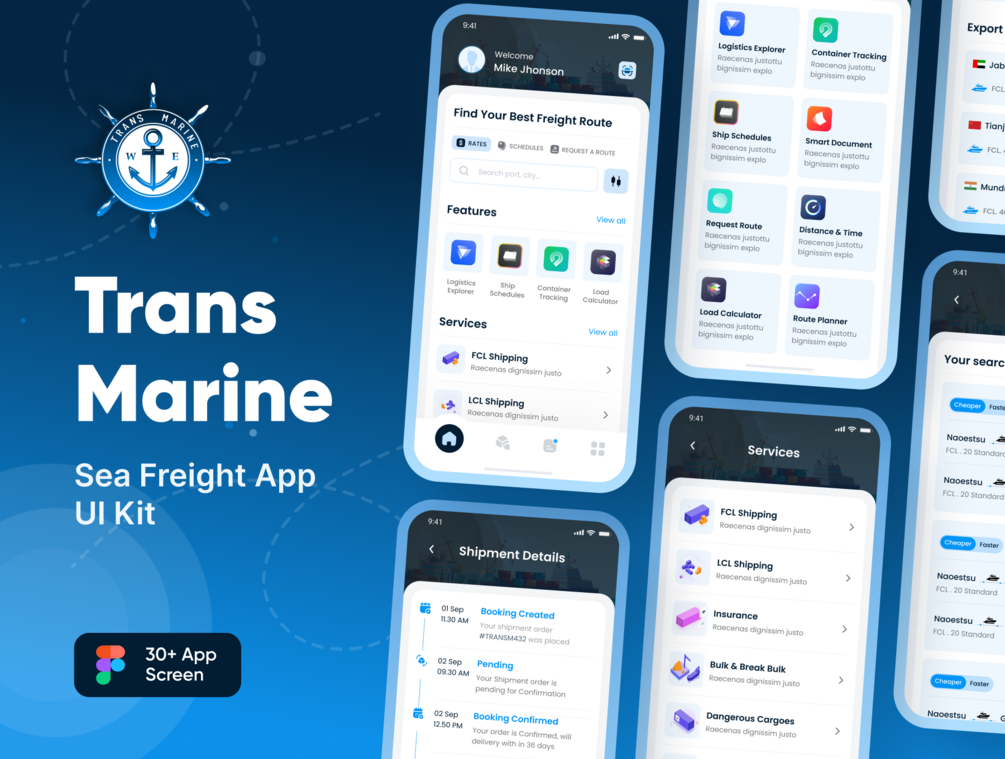 TRANS MARINE - Sea Freight App UI Kit