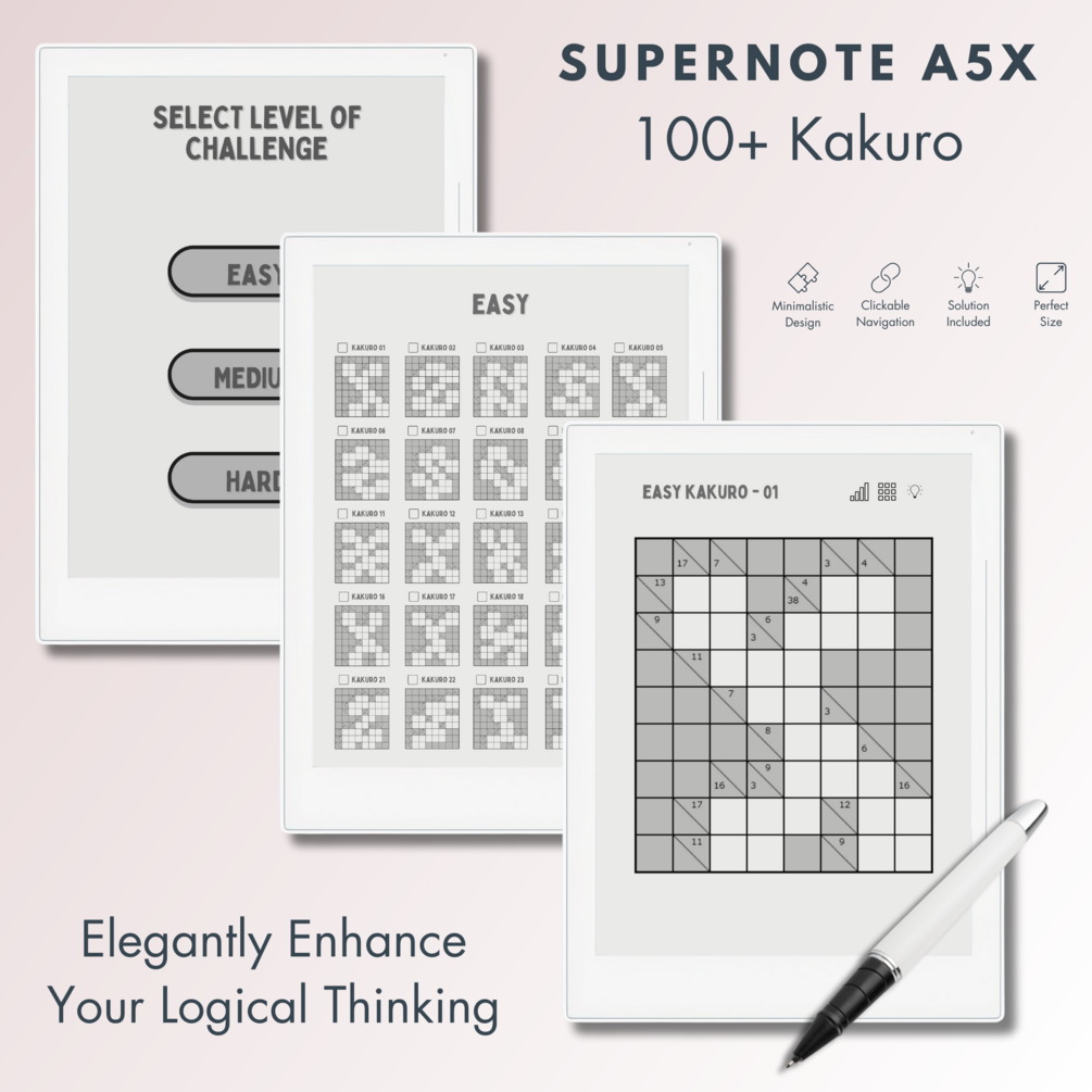 Supernote A5X Kakuro - 100+ Brain Teasers, Part of Our PREMIUM ...