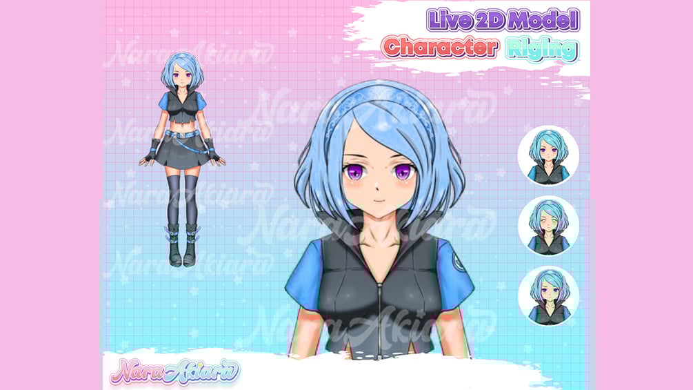 Vtuber Model and Rigging Anime Short Hair Blue Emo Girl Premade, Live2d ...