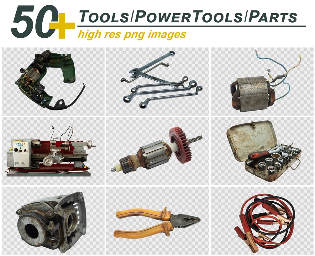 Tools, Power Tools, Parts (50+ high-res png images) Reference Pack