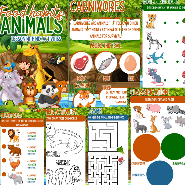 Animals food habits lessons and busy book + tons of activities for kids