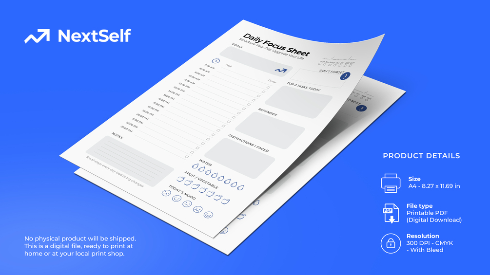 Minimalist Daily Focus Sheet Planner | A4 Printable