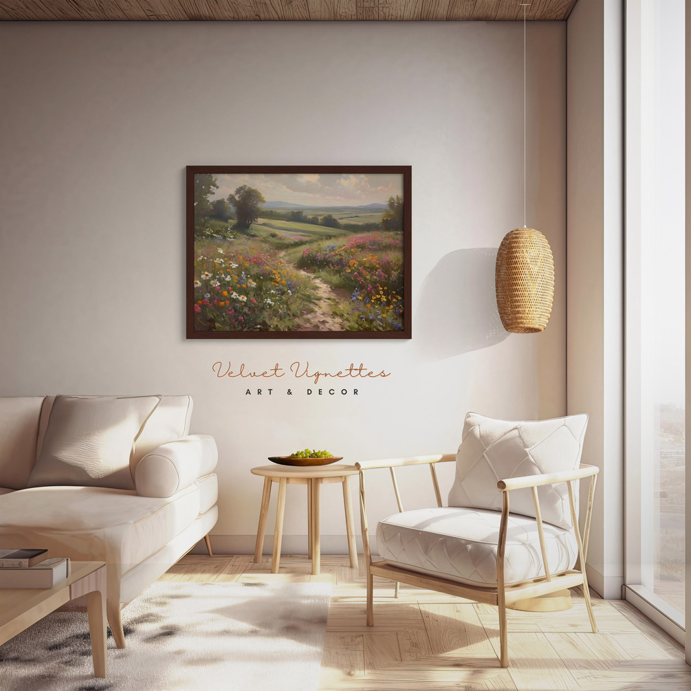 Vintage meadow colorful daisy art design rustic blooming picture ...