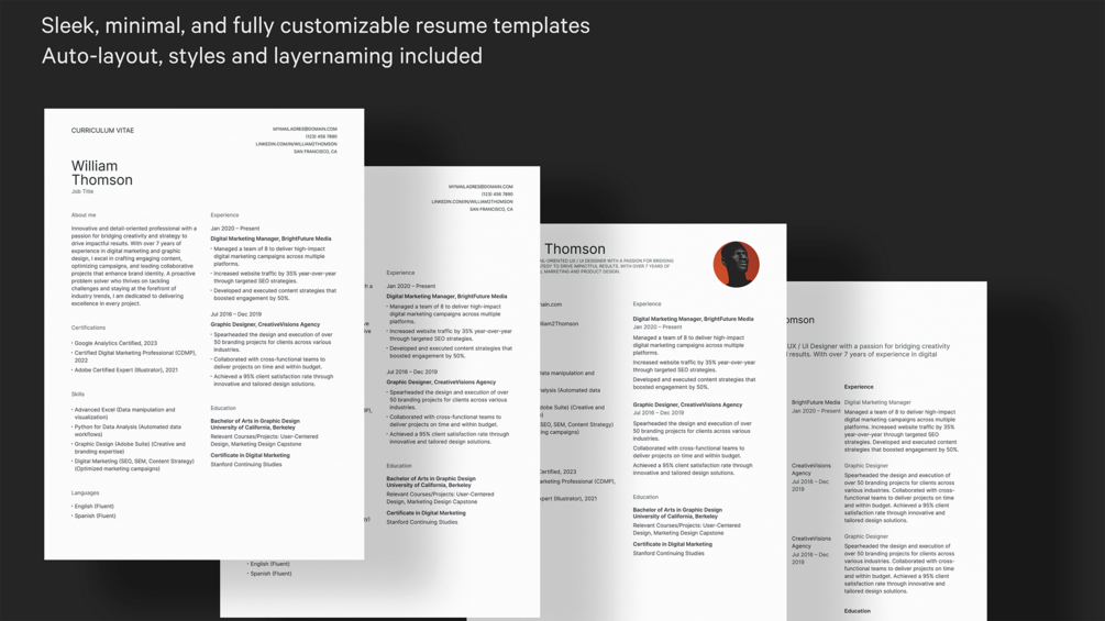 4 Minimal Resume Templates in Figma – Professional, Customizable, Ready ...