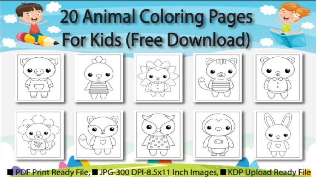 20 Animal Coloring Book Pages for Kids