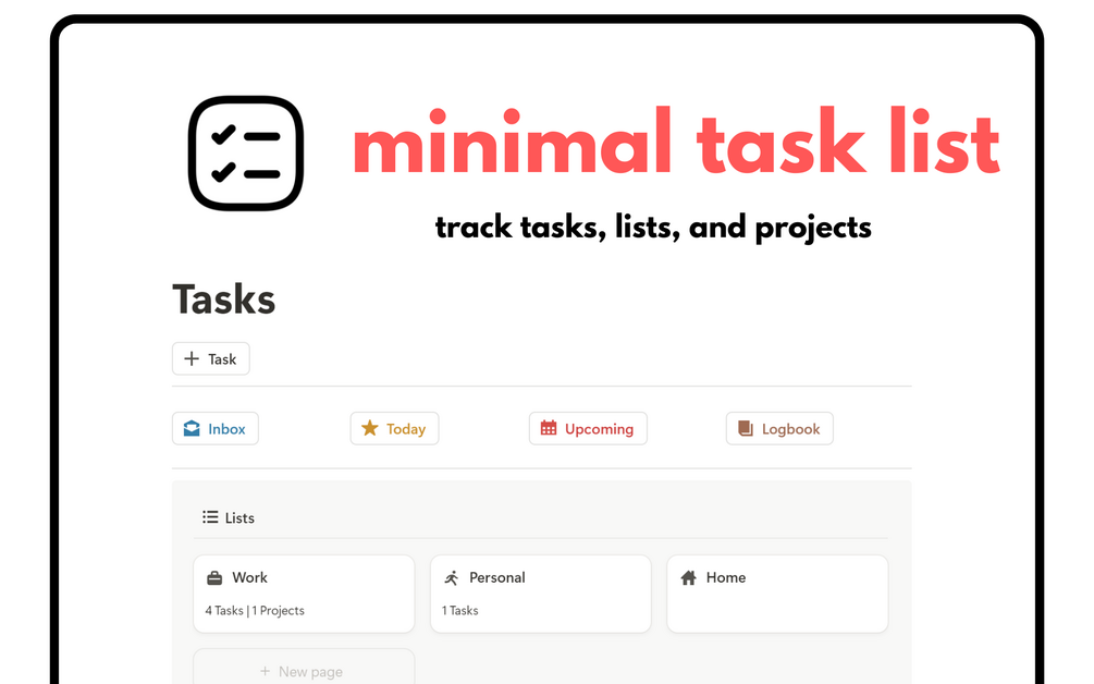 Minimal Task List- Tasks, Projects, Lists