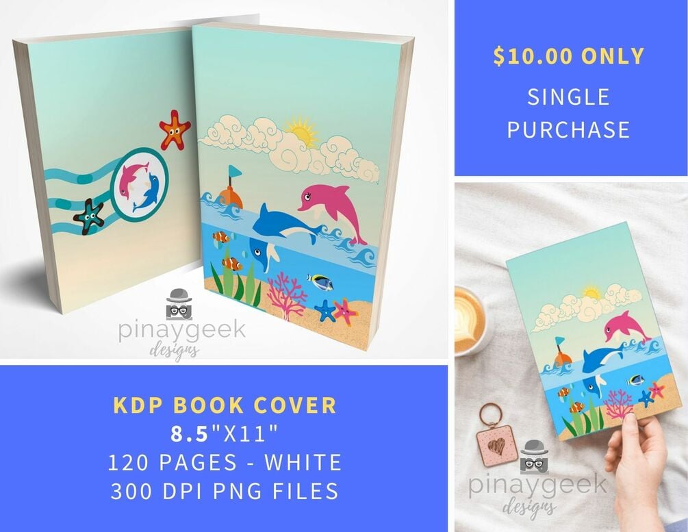 8.5"x11" Dolphin Friends KDP Cover - 120 Pages White - FULL Commercial Use