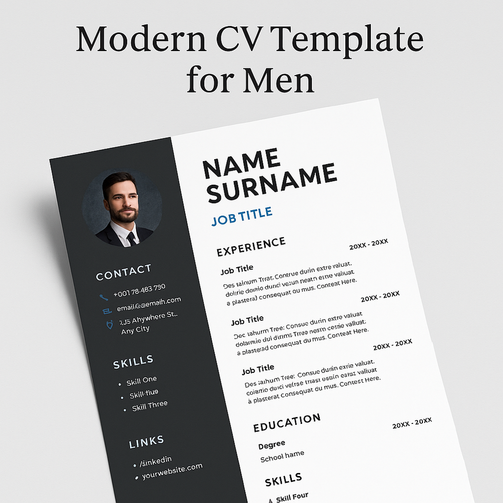 Modern CV Template for Men – Clean & Professional Design