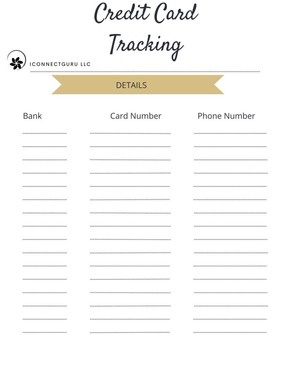 Digital Credit Card Tracking Log