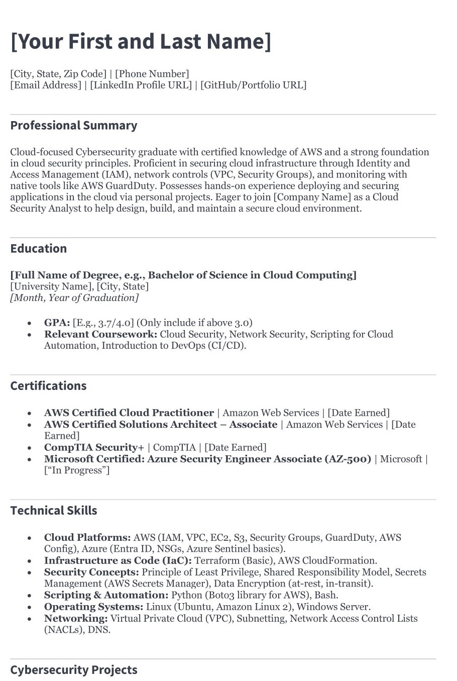 10 Role-Based Cybersecurity Resume Templates for Freshers: ATS-Ready ...