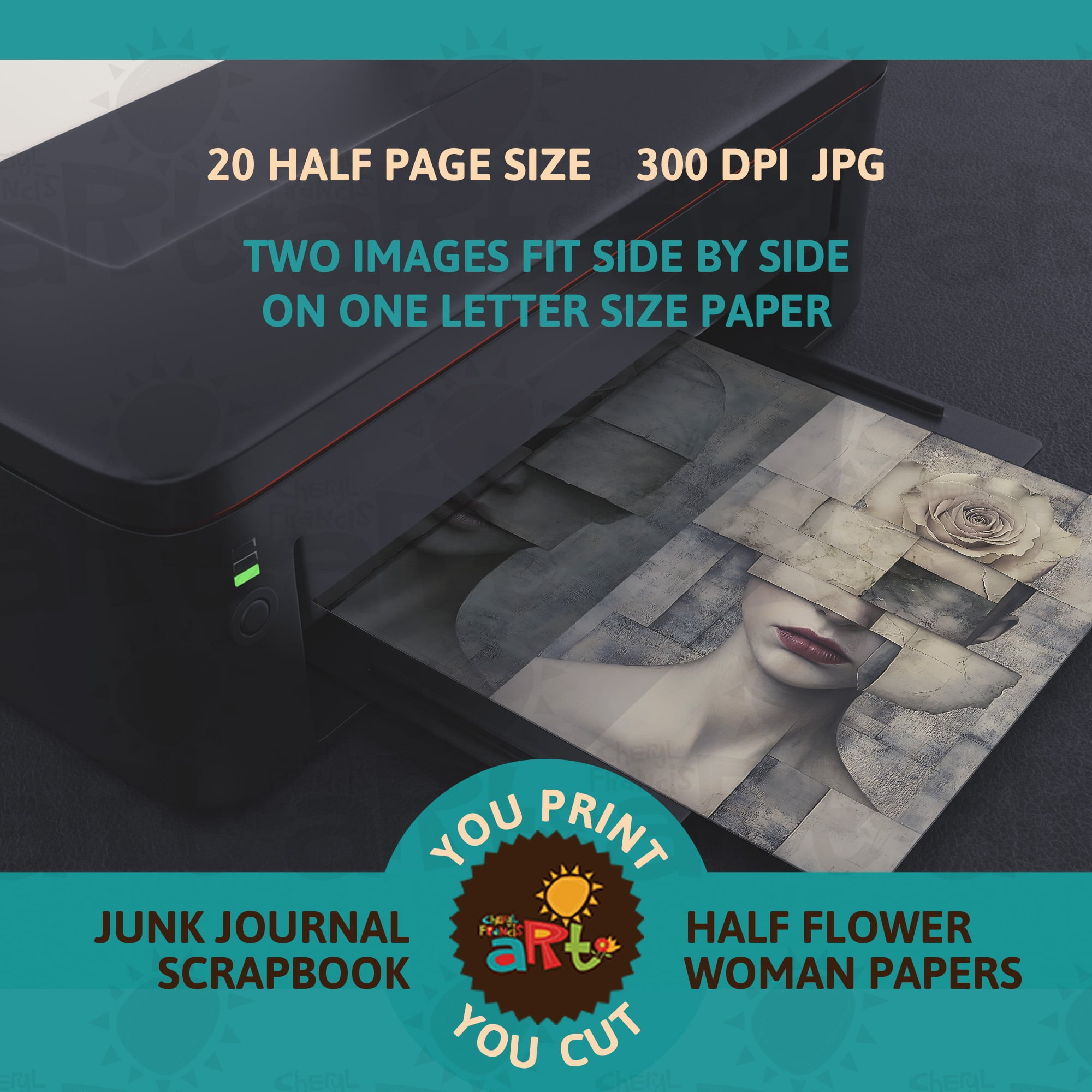 20 pc Half Woman Half Rose Surreal Collage Portrait Printable Junk ...