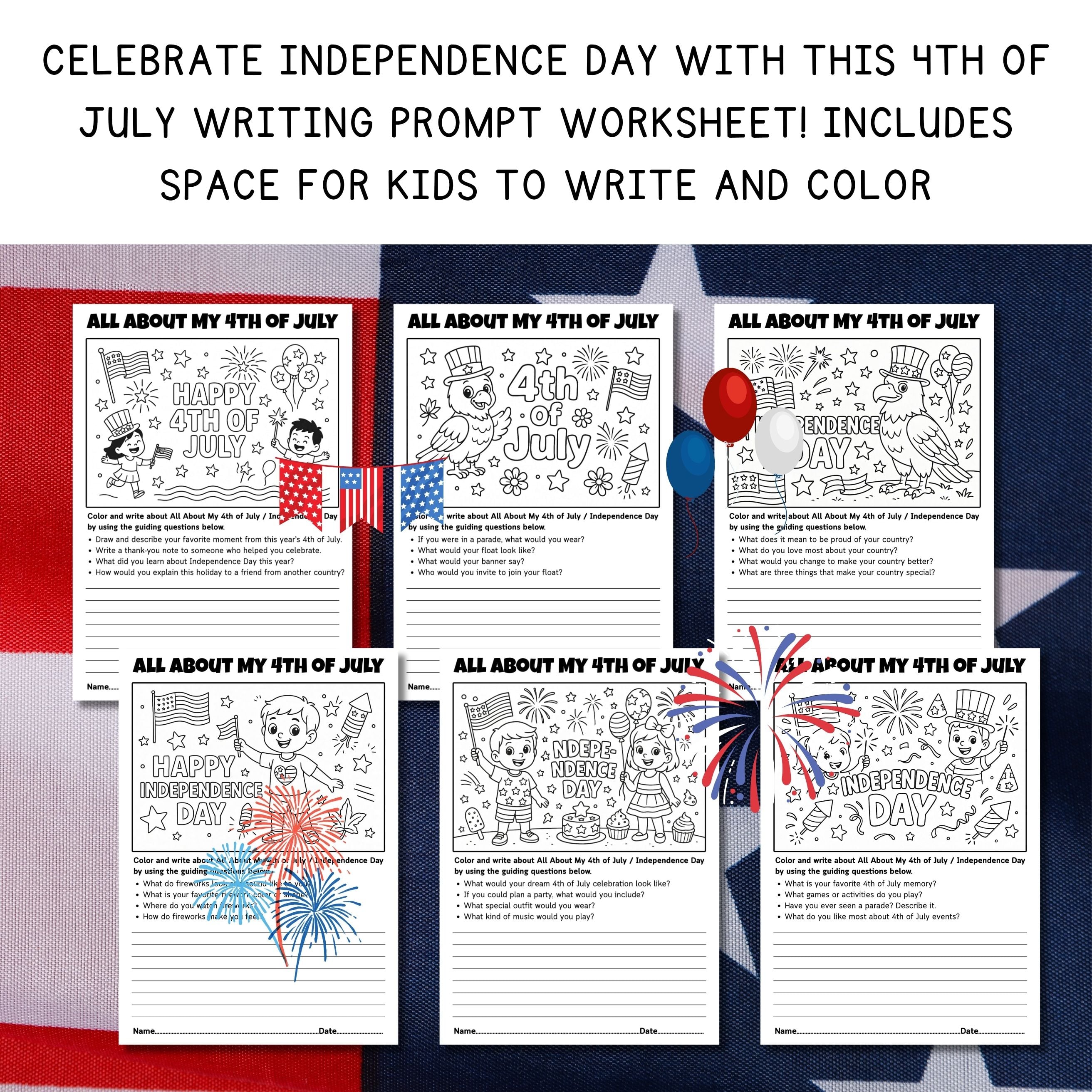 All About My 4th of July Writing & Coloring Prompt Worksheet for ...