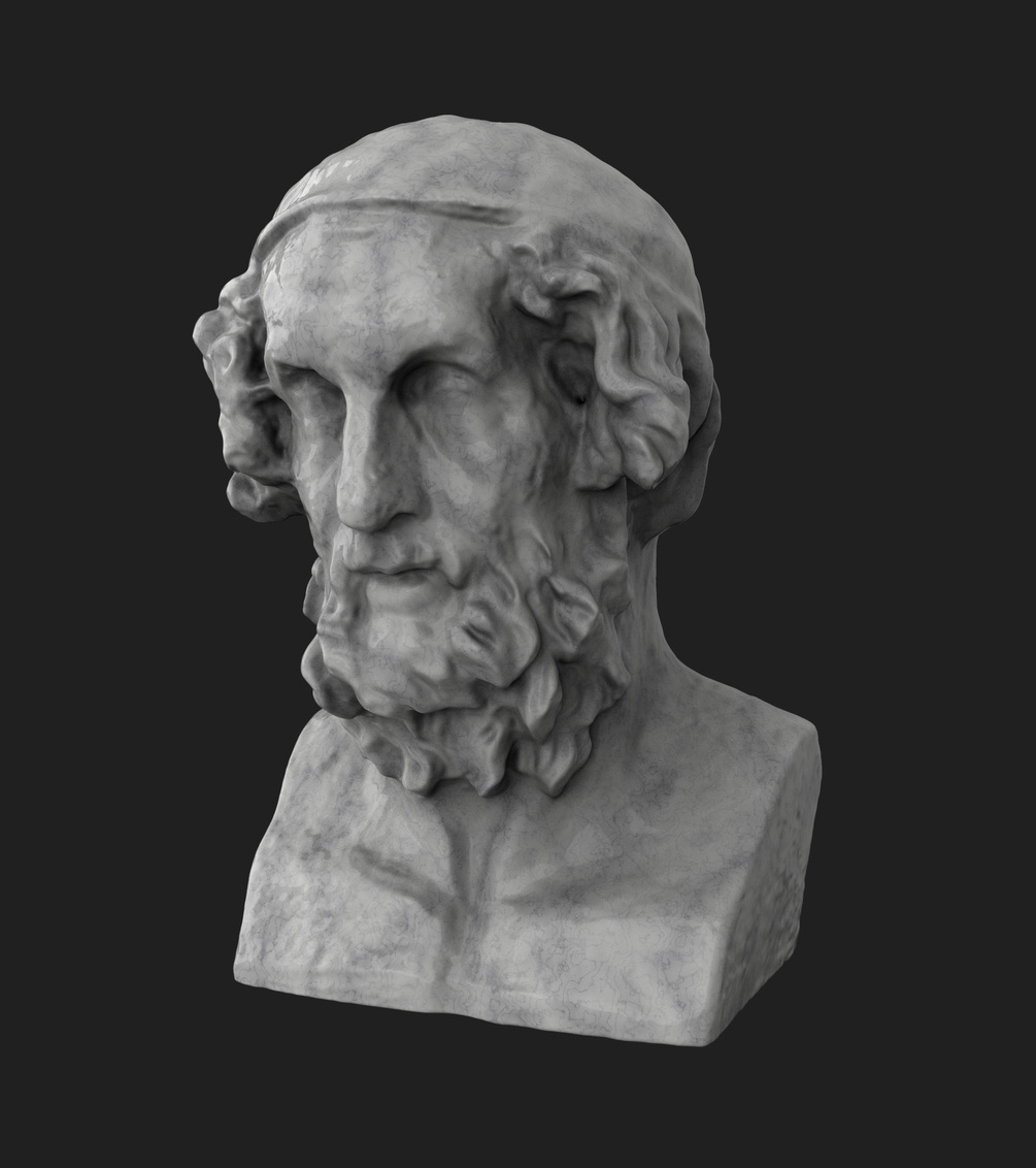Homer bust. 3D mesh from scan data. OBJ, STL, ZTL file formats. Three ...