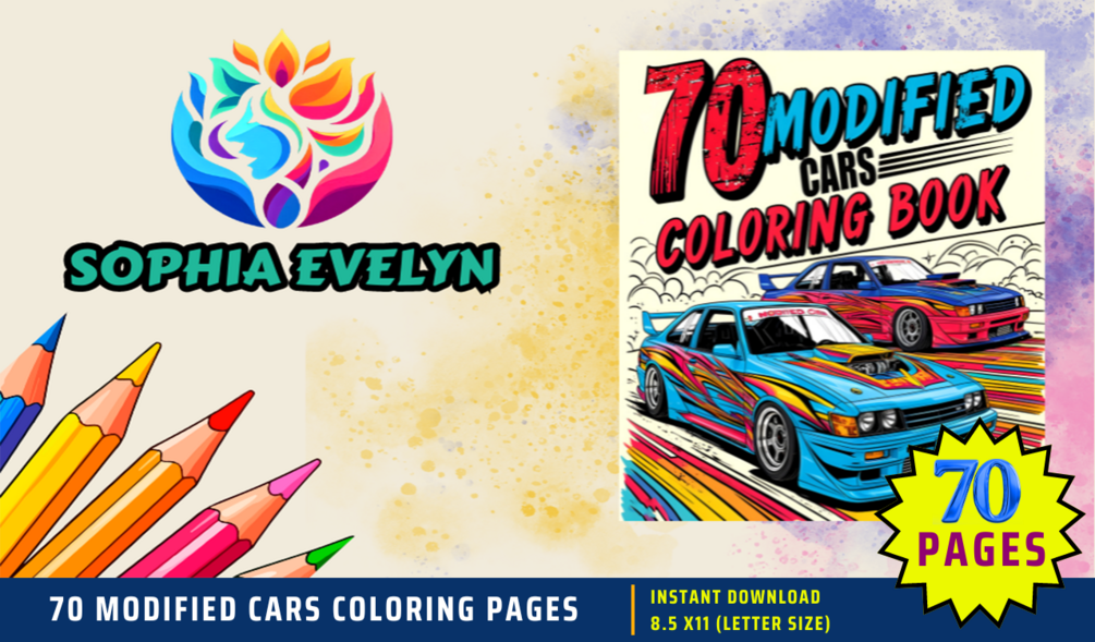 70 Modified Cars Coloring Book. Exciting Car Adventure with 70 Pages of ...