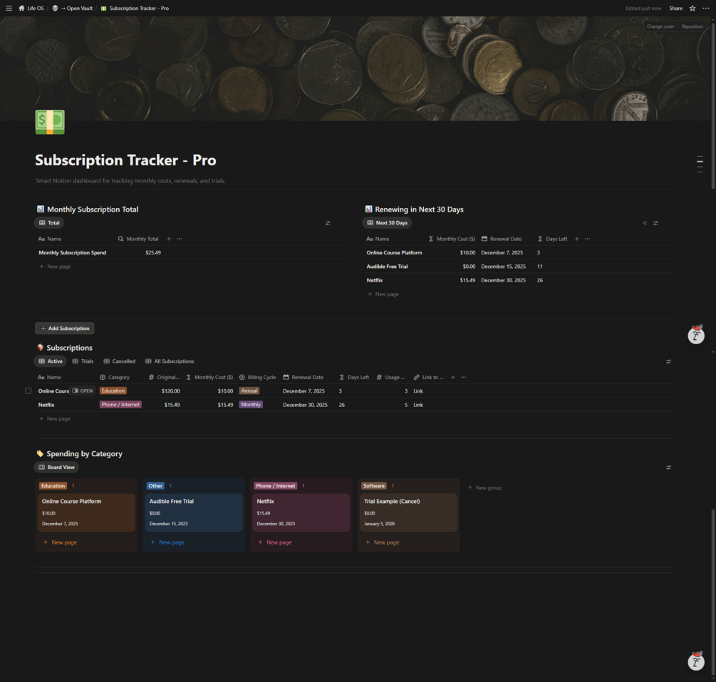 Subscription Tracker Pro - Notion Template