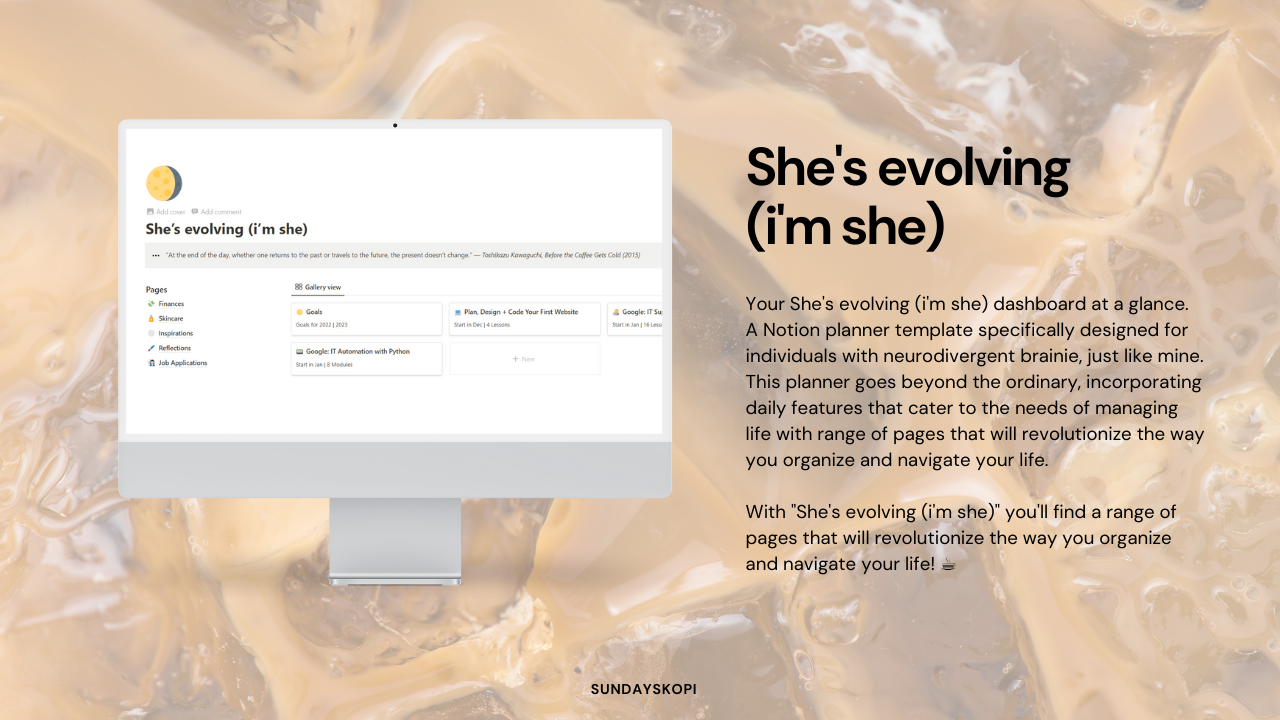 She's evolving (i'm she) Notion planner