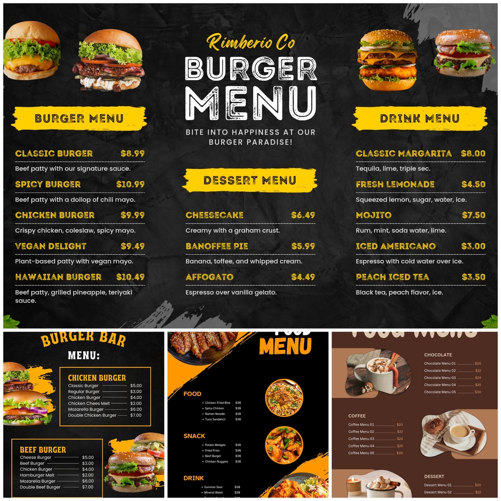 Editable Burger Menu Template - Customizable and Printable Design for ...