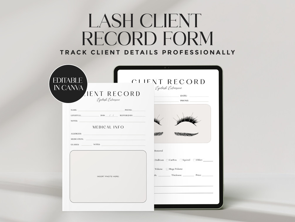 Editable Lash Client Record Sheet, Eyelash Extension Consultation Form ...