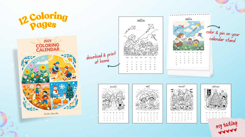 Colorful Days Ahead: 2025 Coloring Calendar with Cute and Cozy Monthly ...