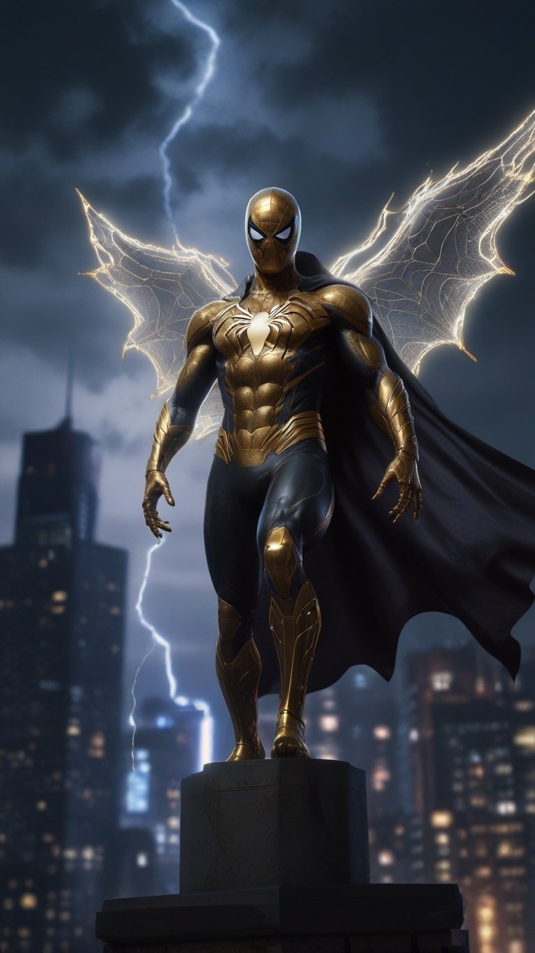 Spider-Man in Golden Armor with Lightning Wings