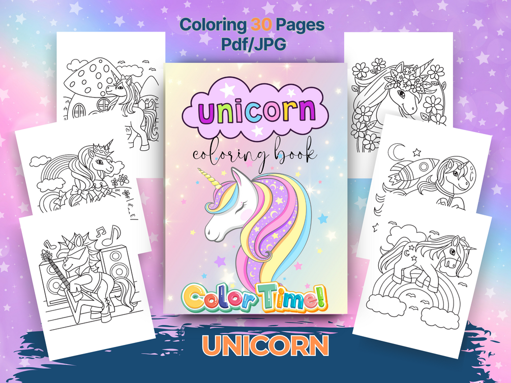 Playful Unicorn Coloring Pages – 30 Pages Magical Fun for Kids