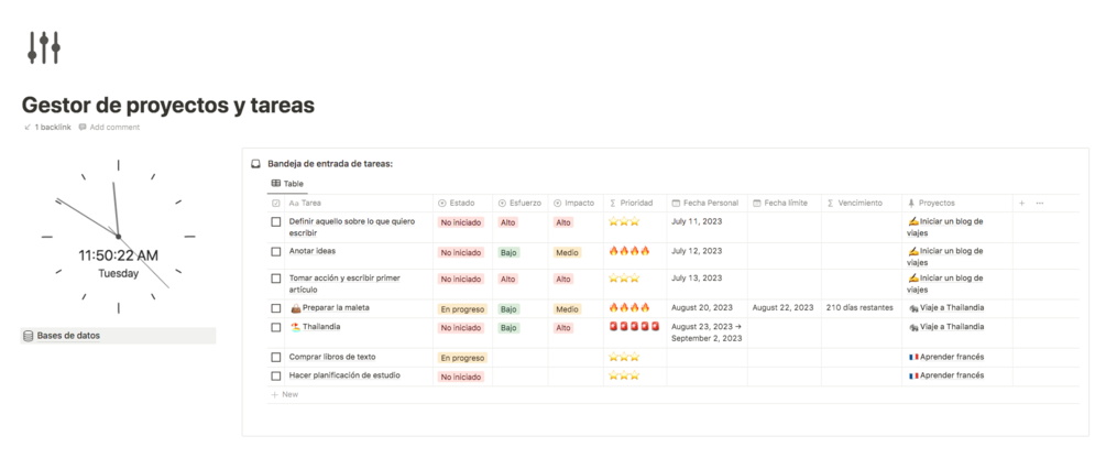 Gestor de proyectos y tareas Notion
