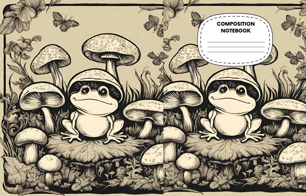 Composition Notebook College Ruled: Mushrooms And Frogs Cottage Garden ...